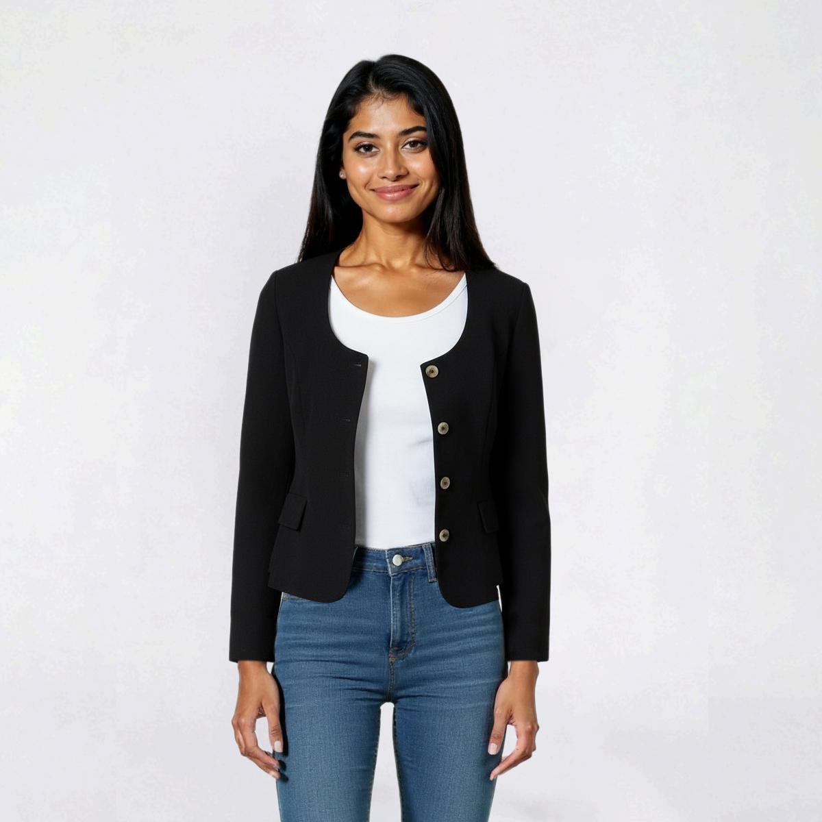 Click here for Juniors Love Tree Button Front Scoop Neck Blazer prices